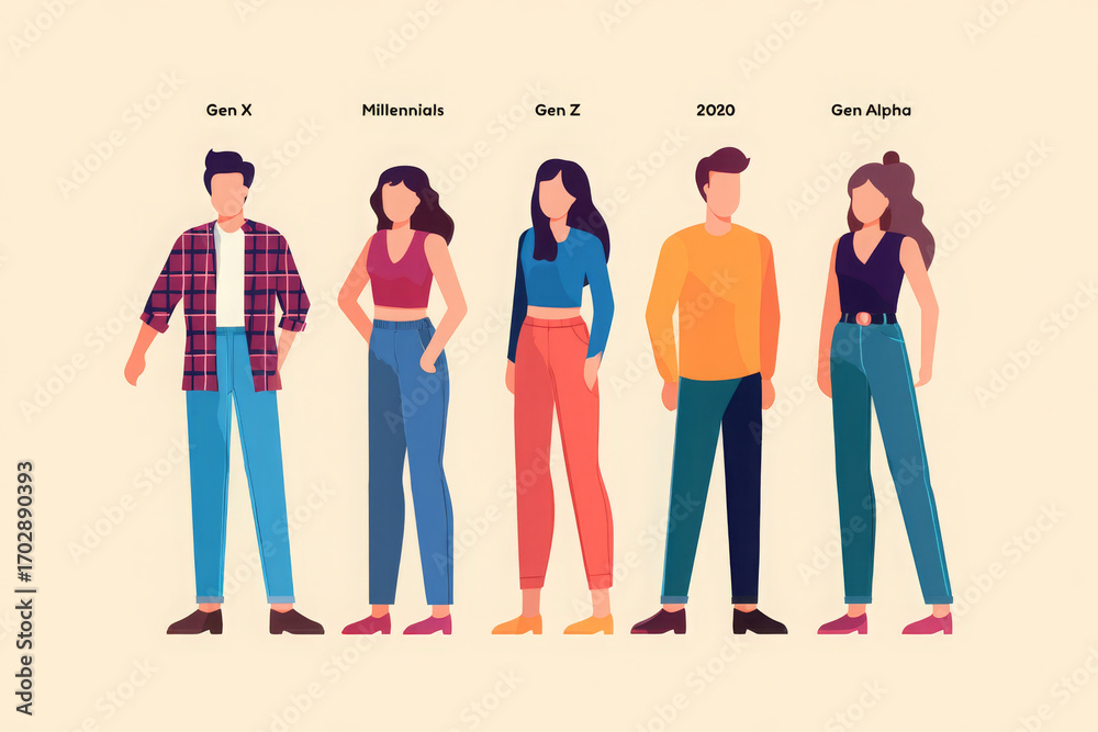 Stock-Illustration „Generational Portraits: Stylish Flat-Design ...
