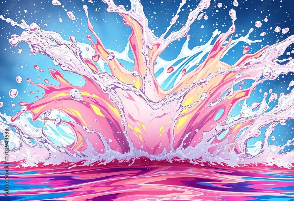 Ilustracja bez tantiem: Anime-style water explosion; vibrant colors ...