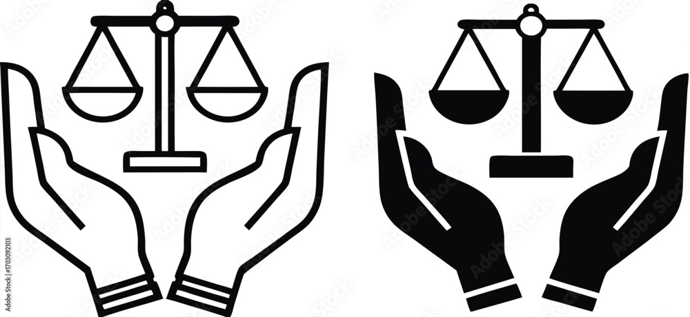 Fair Icons. Black and White Vector Illustrations. Scales of Justice in ...