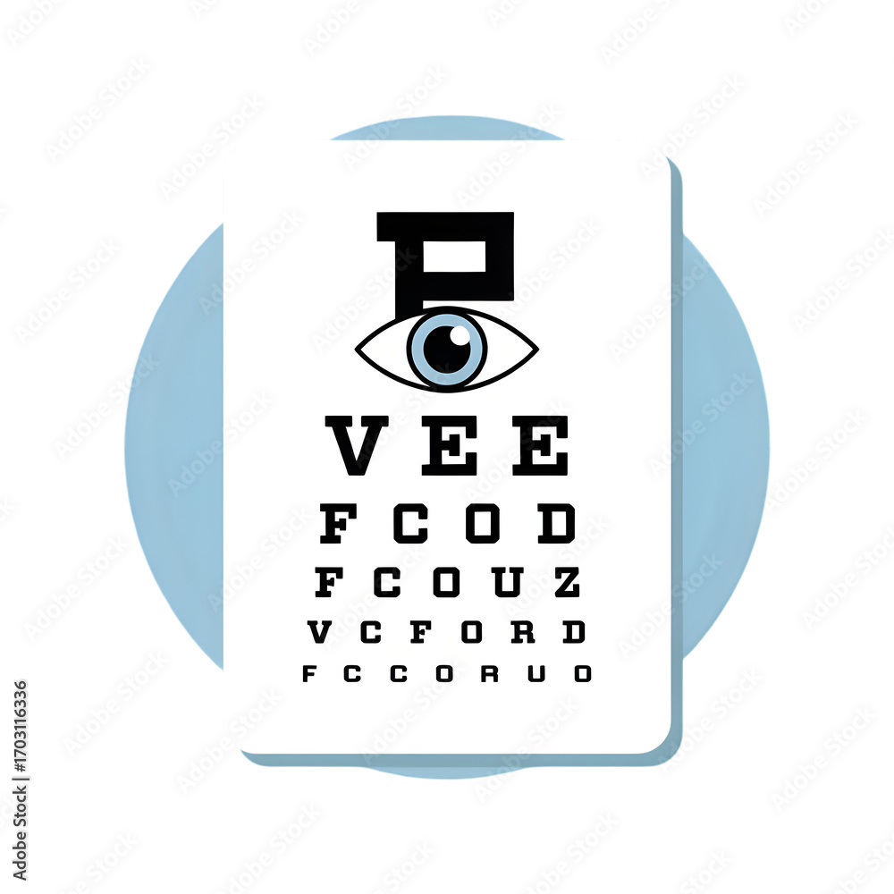 Eye exam chart with a stylized eye and letter combinations for visual ...