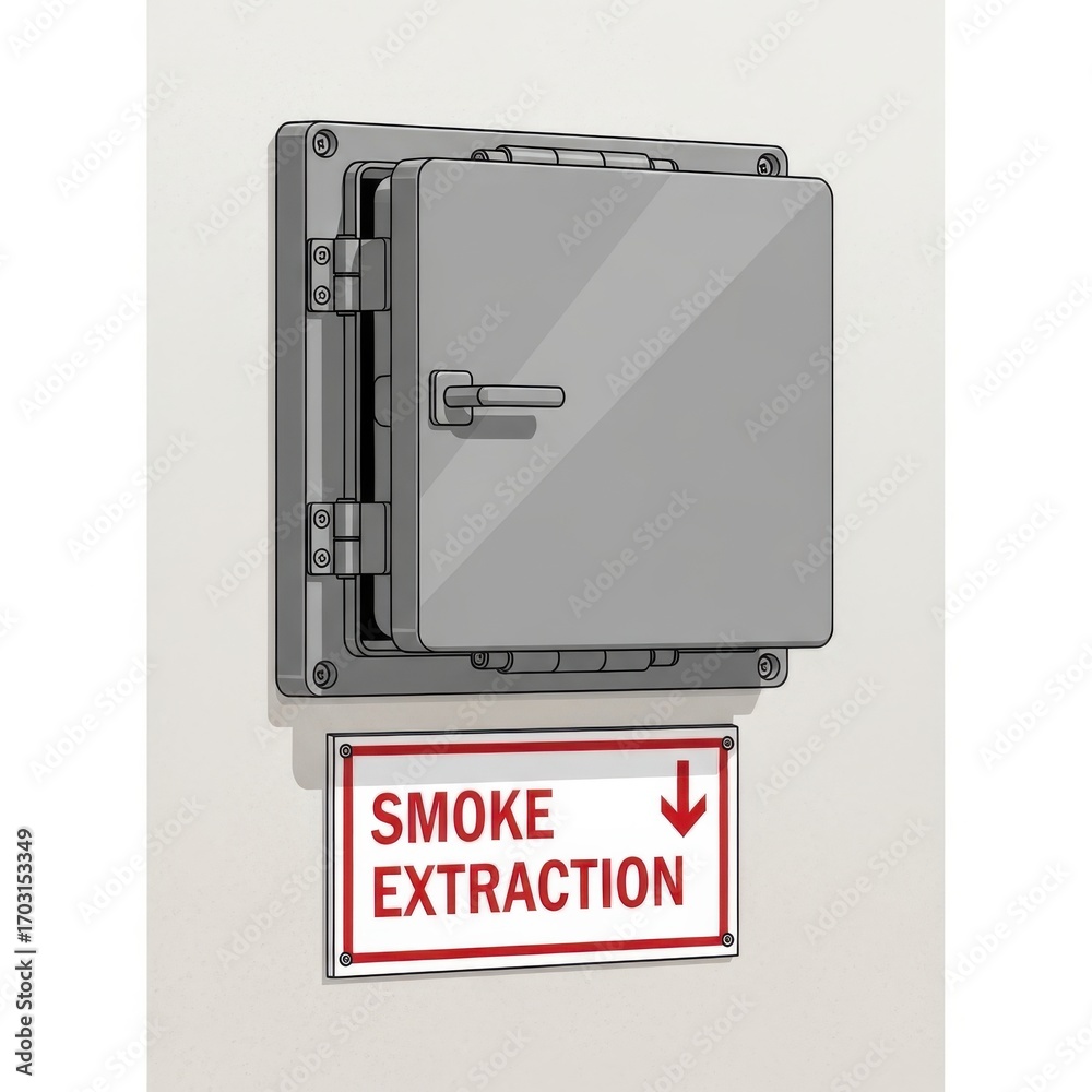 Fire safety smoke extraction door with prominent signage for evacuation ...