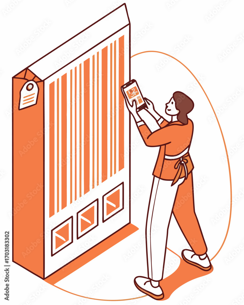 Person Scanning Barcode on Large Box with Smartphone, Employee Using ...