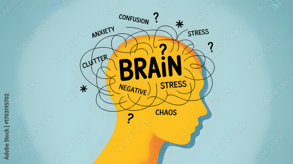 Brain overwhelmed with anxiety, stress, and confusion concepts Stock ...