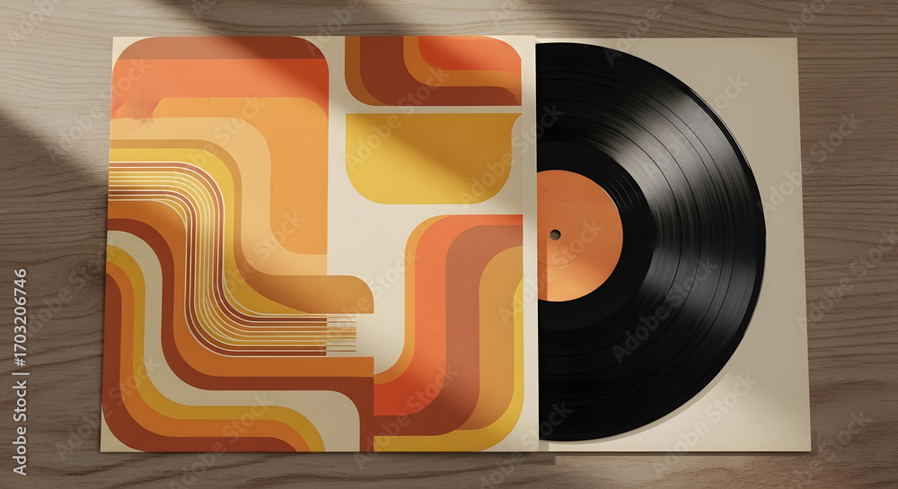 Vintage vinyl record album cover with retro graphic design featuring ...