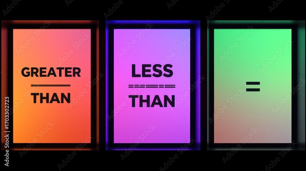 Colorful display of mathematical symbols representing greater than ...