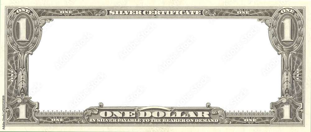 Financial illustration. Empty frame of banknote, denomination of 1 ...