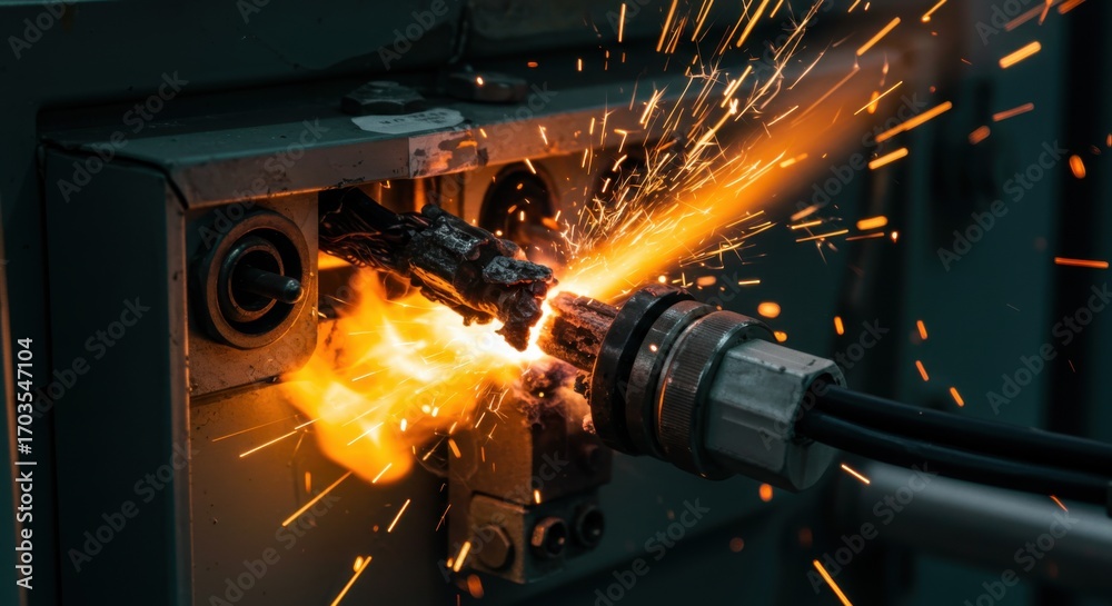 Electrical Short Circuit Explosion with Flames and Sparks from Damaged ...