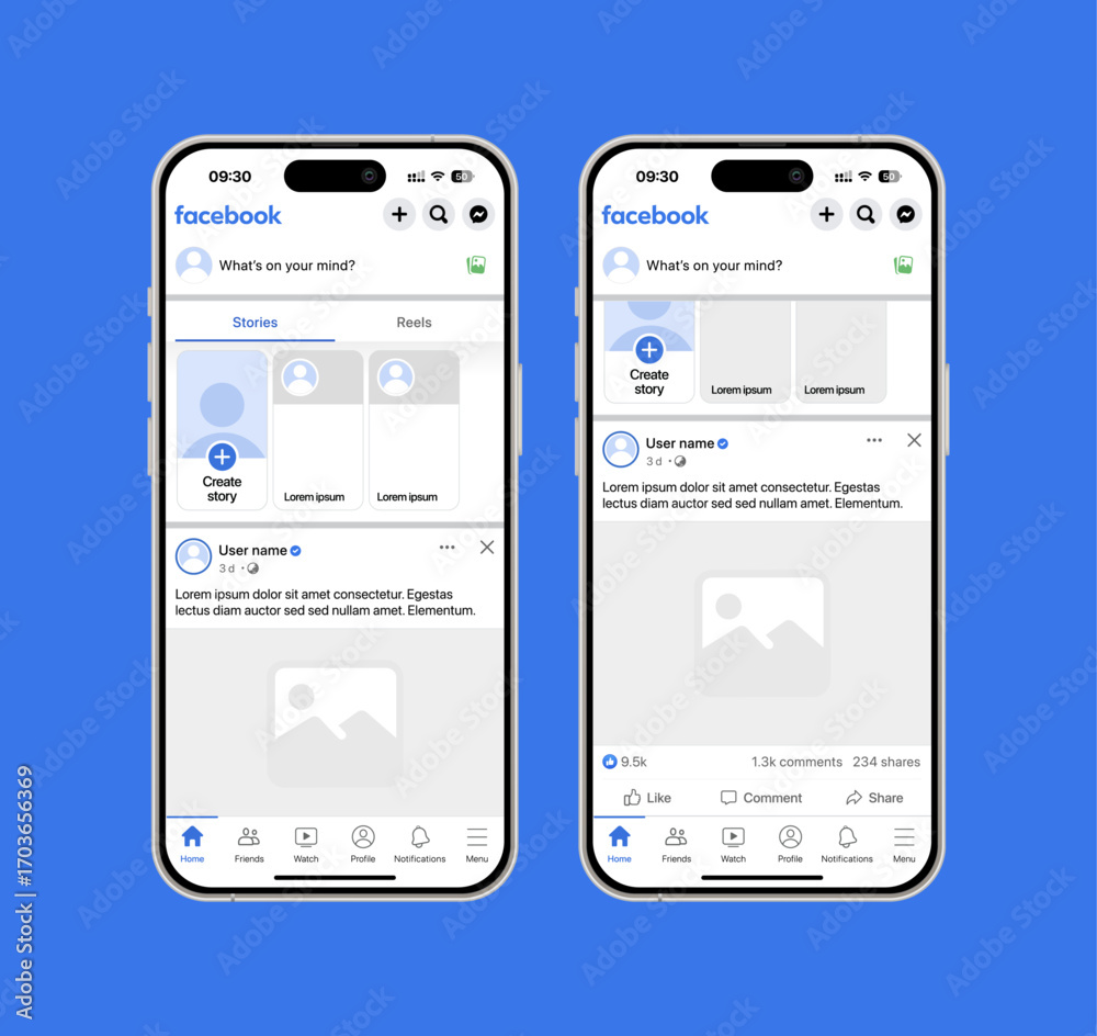 Facebook UI template 2025 update shown on iPhone 17. Editable vector ...