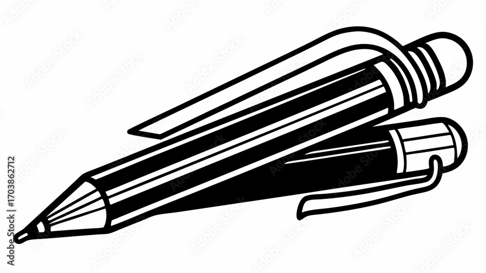 Illustration of two black and white pens overlapping each other on a ...