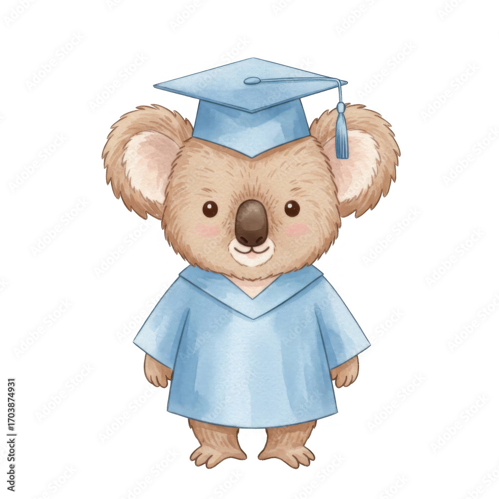 Watercolor Koala Bear Graduation Clipart in Blue Outfit Against ...