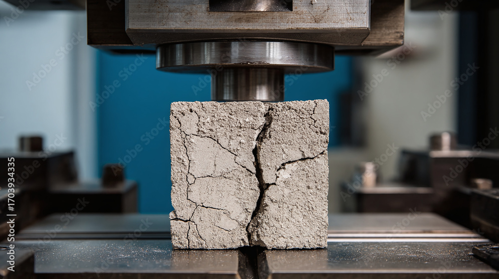 Photo Stock Concrete cube on compression test within a universal ...