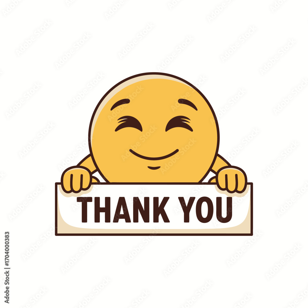 Happy smiling emoji holding a Thank You sign to express gratitude. Cute ...