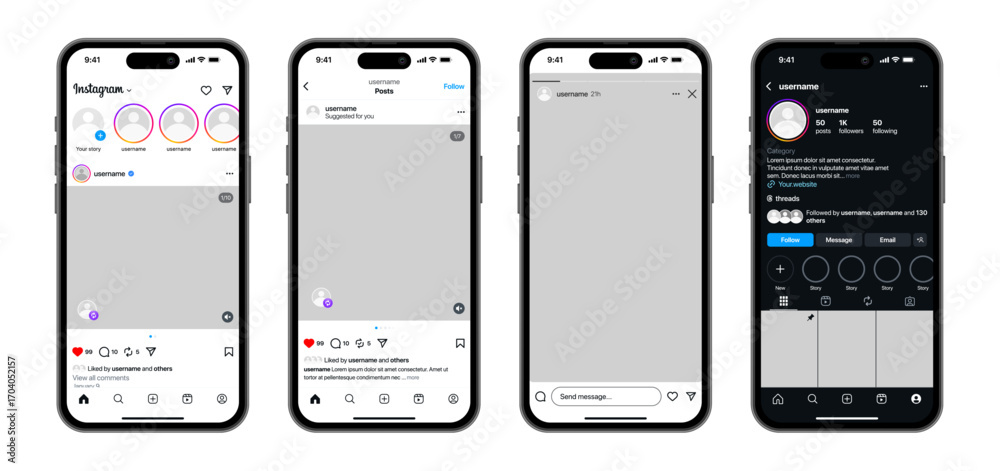 Instagram UI template 2025 update shown on iPhone 17 new. Editable ...