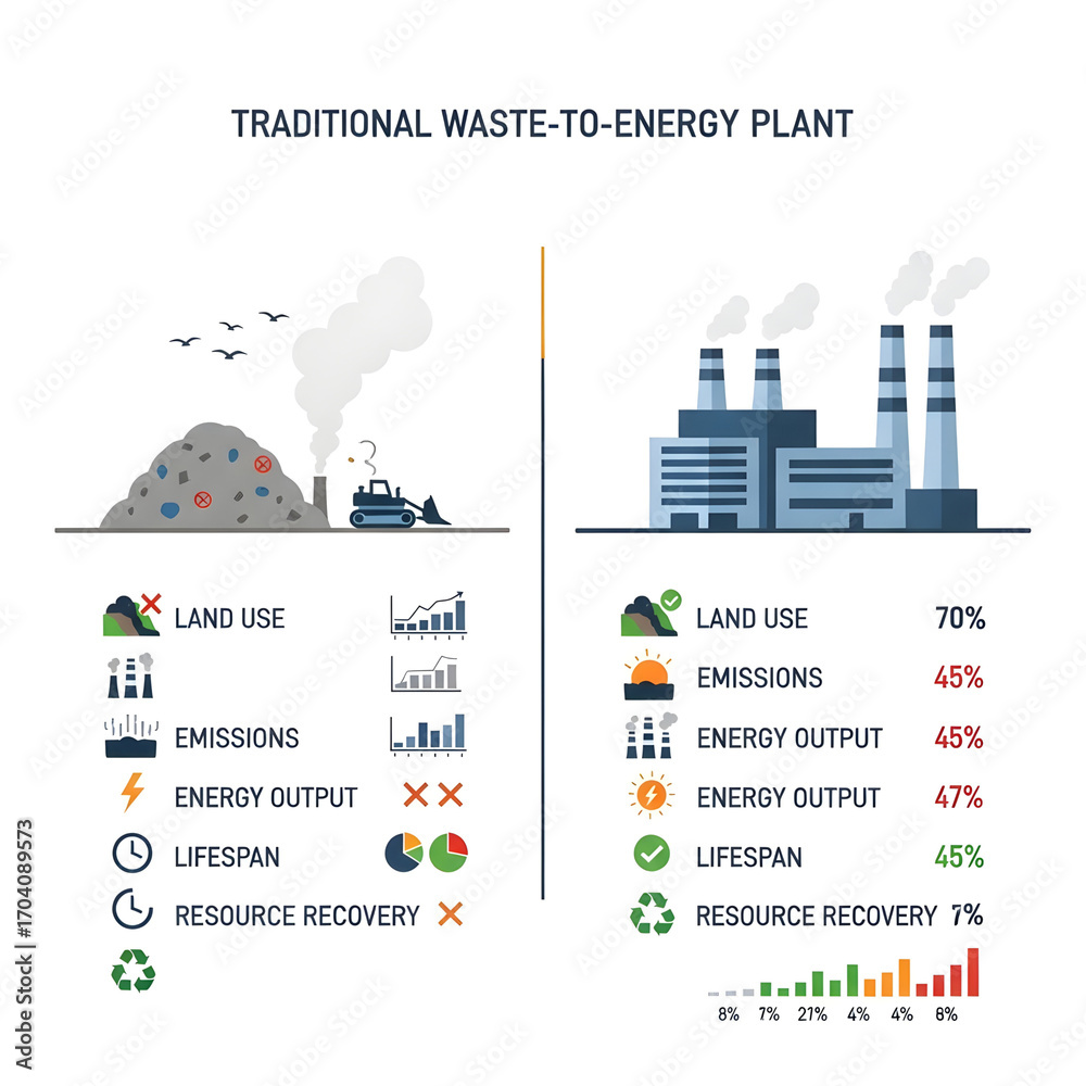 Infographic comparing environmental impact and efficiency of waste-to ...