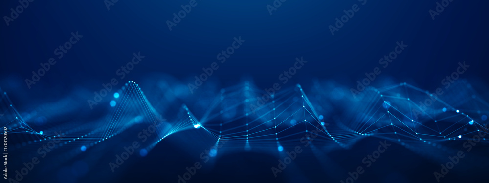 Abstract Futuristic Technology Data Wave Background with Glowing Blue Data Wave, AI Technology ...