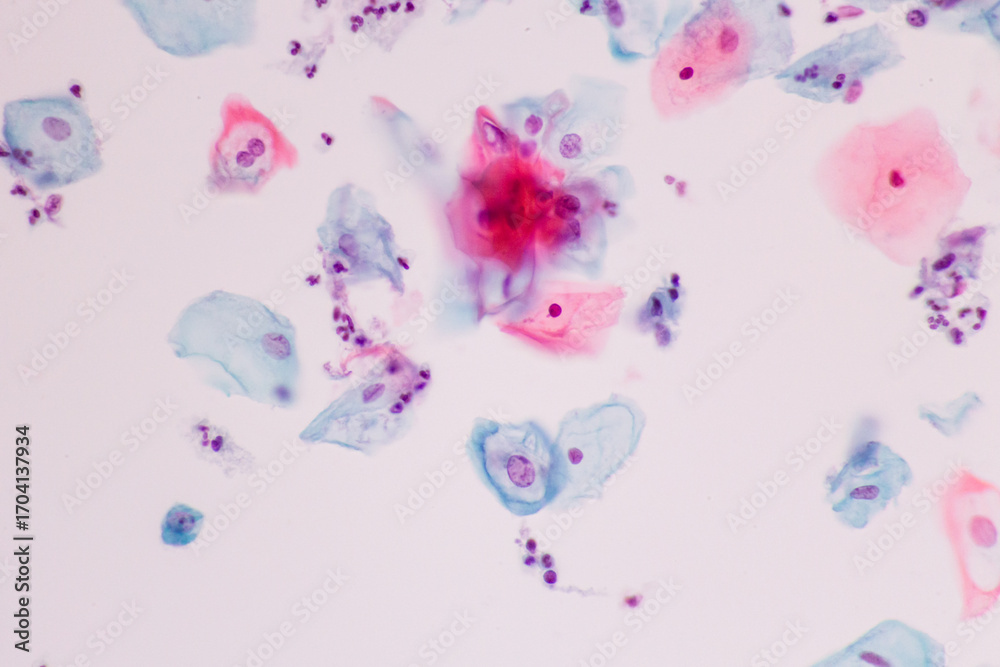 Stock-Foto „Abnormal human squamous epithelial cells view in microscopy ...