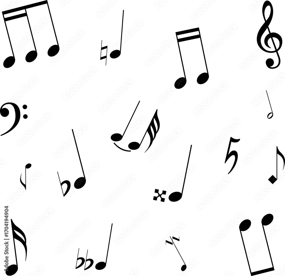 Music notes . music symbols, clefs and sharps border illustration ...