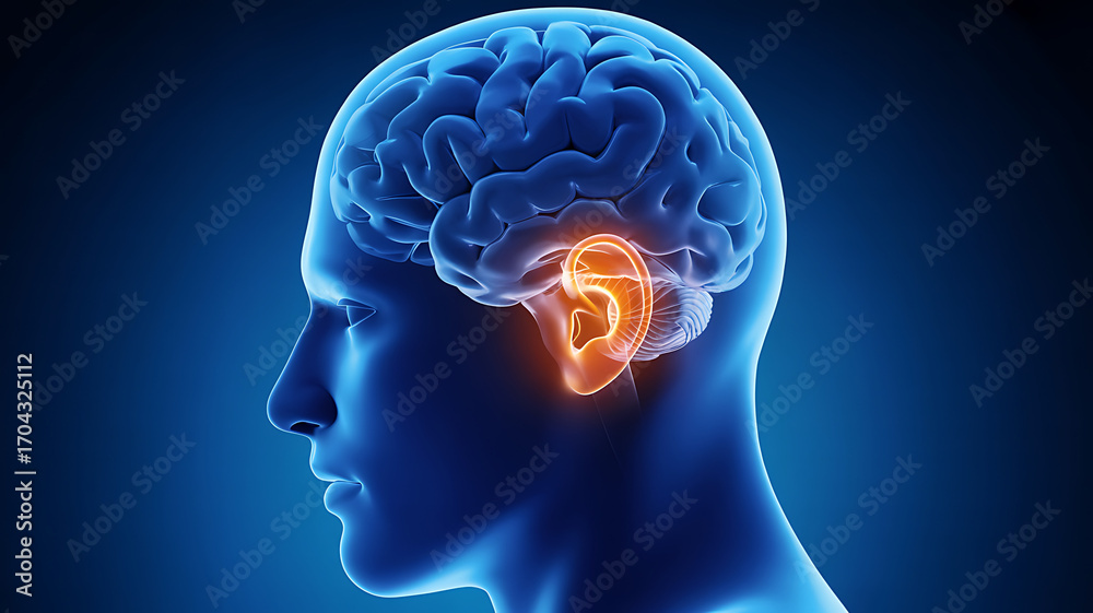Photo Stock Human brain anatomy with temporal lobe highlighted in ...