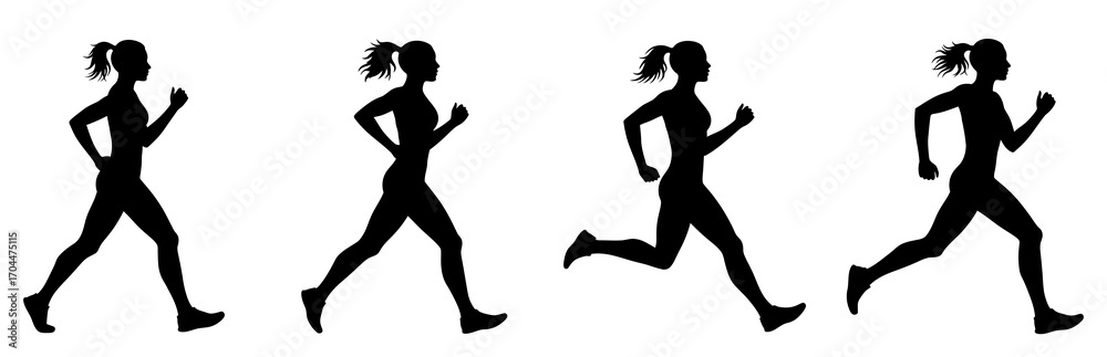 Silhouettes of running women. A vector collection. Shapes of female ...