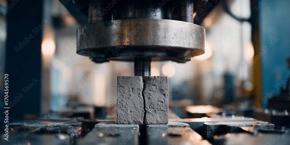 Stock-Foto „Close-up of a concrete cube being tested for strength in a ...