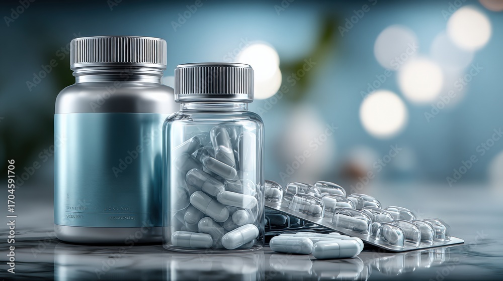 Pharmaceutical Products Display: Medicine Bottles and Blister Packs for ...
