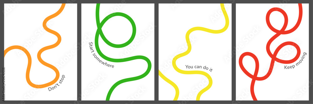 A vibrant design, minimalist posters with wavy lines and motivational ...