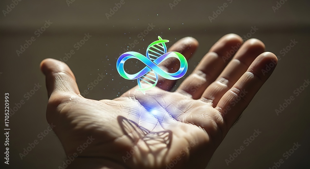 Dna helix infinity symbol in hand genetic engineering concept art Stock ...