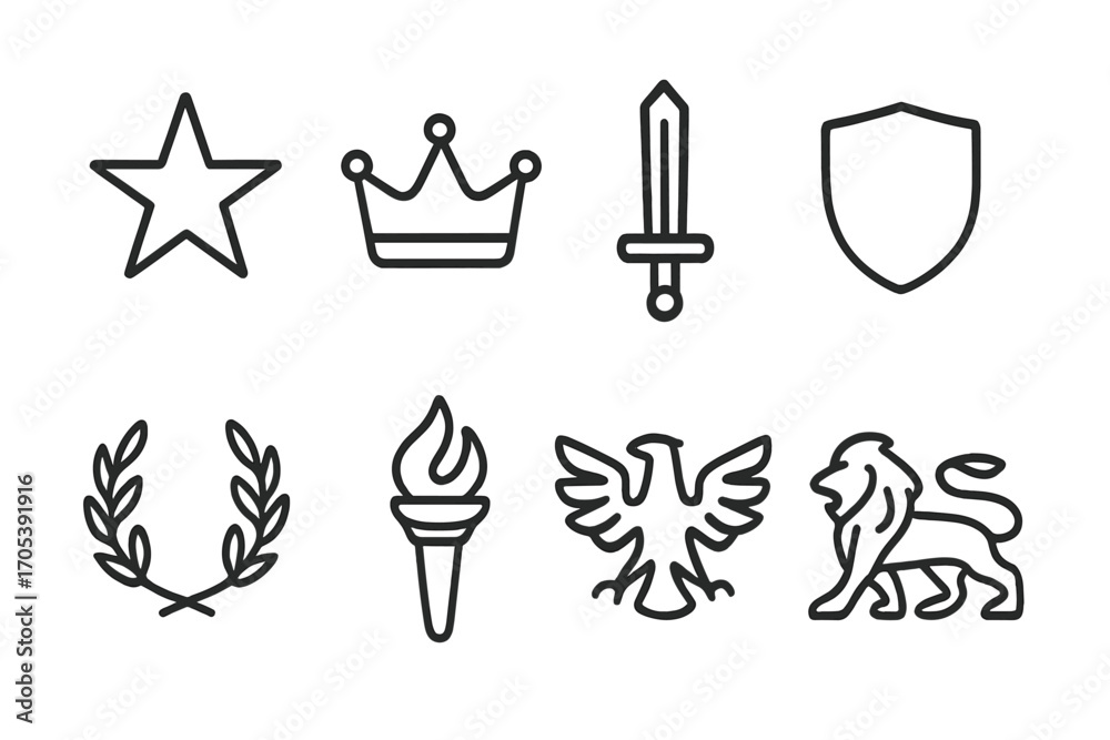 Legendary Symbol Icons. Outline icon set of legendary symbols: star ...