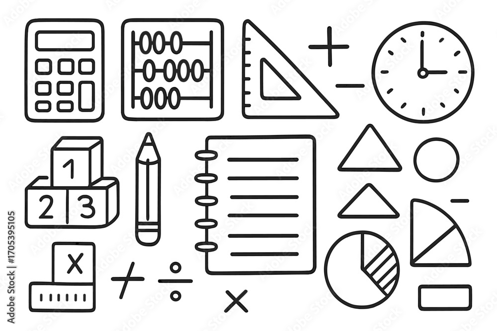 Math Tools Doodle. Hand-drawn doodle illustration math learning tools ...