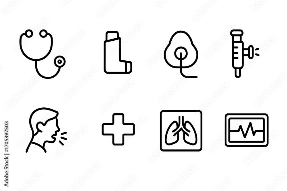 Respiratory Health Icons. Outline icon set of respiratory health ...