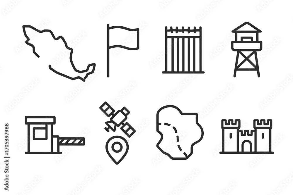 Cartel Territory Icons. Outline icon set of cartel territories: map ...