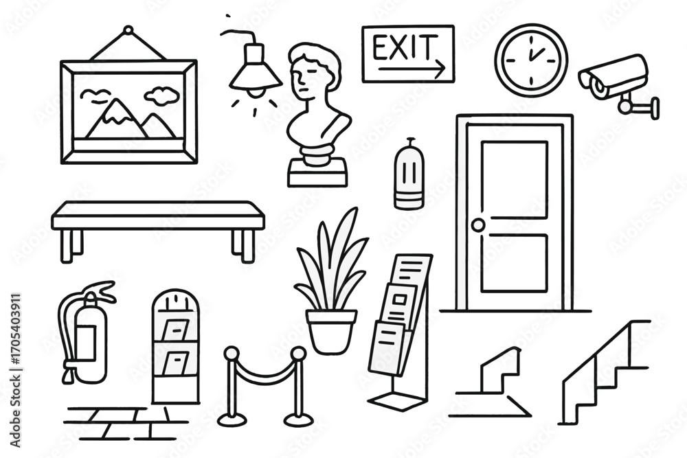 Museum Corridor Doodles. Hand-drawn doodle illustration museum corridor ...