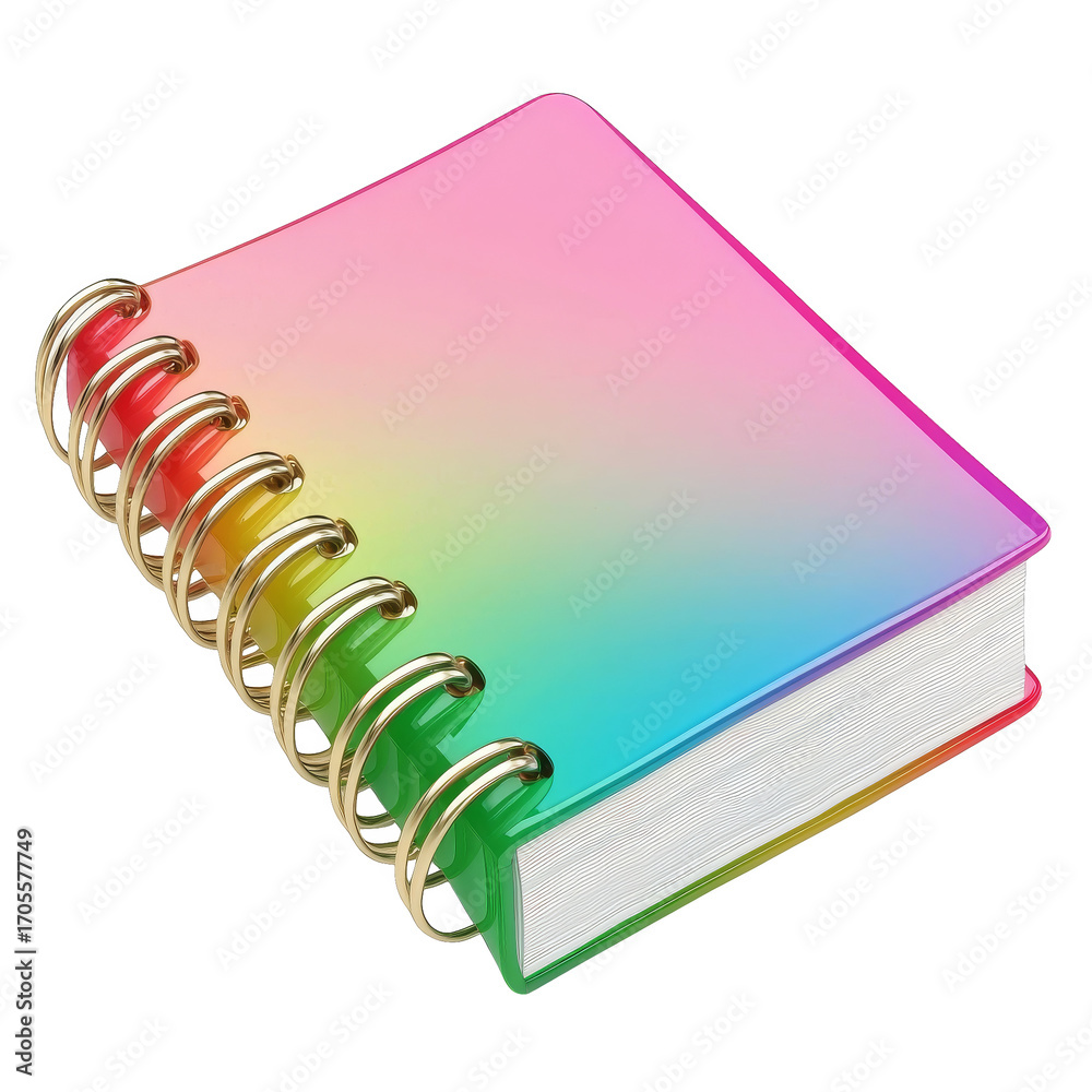 Rainbow spiral notebook with glossy gradient cover and gold coil ...