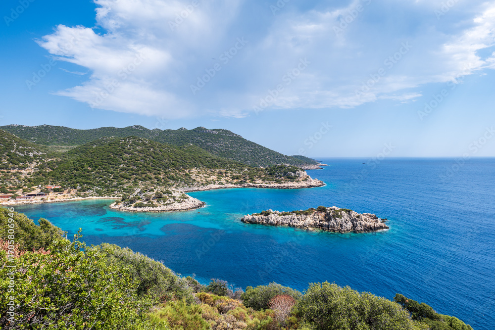 sea view in Turkish Mediterranean area taken on the Lycian way hiking ...