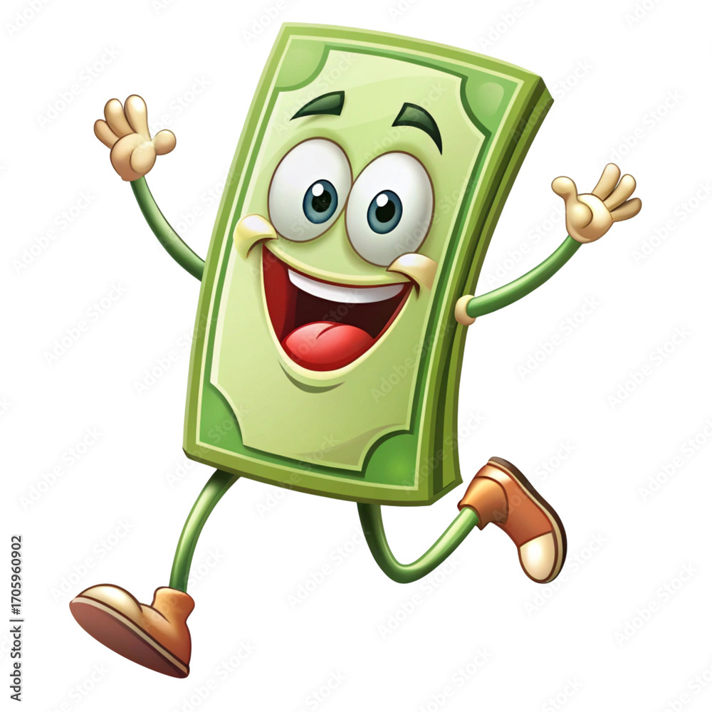 Cartoon Money Character Running with Joy on Transparent Background for ...