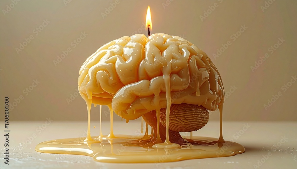Ultra-detailed macro of a human brain molded from candle wax with ...