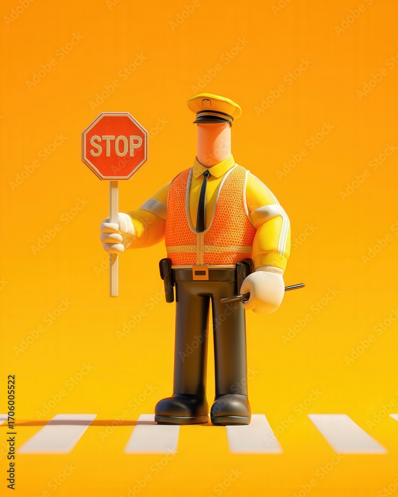 Cartoon traffic officer holding a stop sign on a crosswalk Stock Photo ...