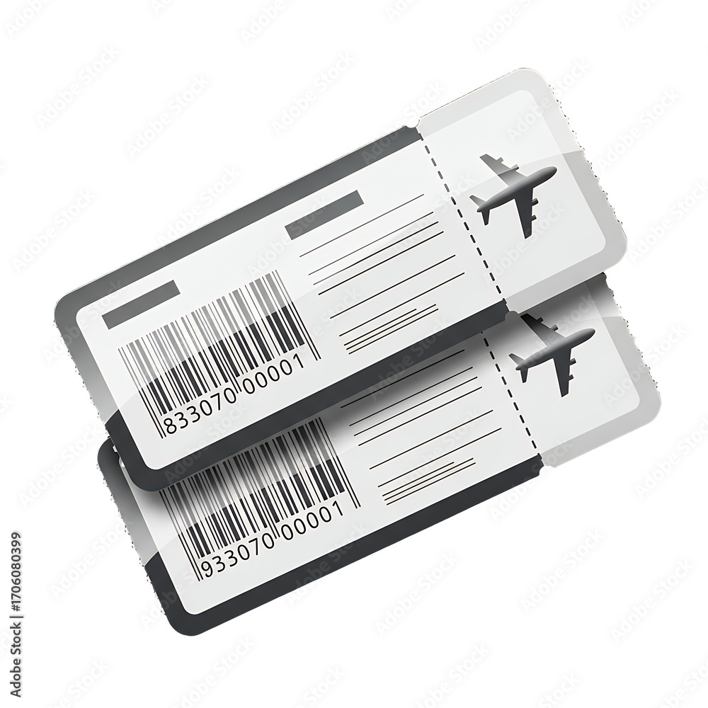 Two Airplane Tickets with Barcodes and Aircraft Icons for Travel ...