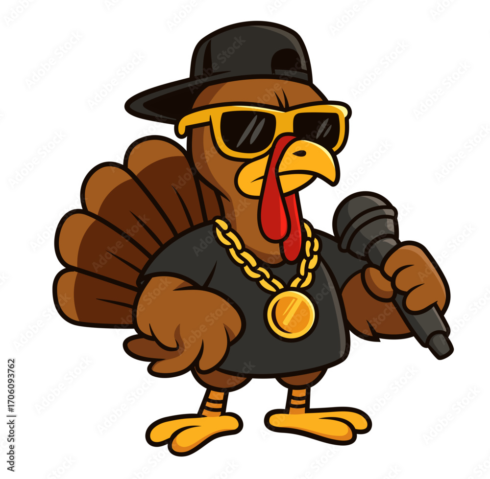 Turkey rapper cartoon character. Vector illustration for Thanksgiving ...