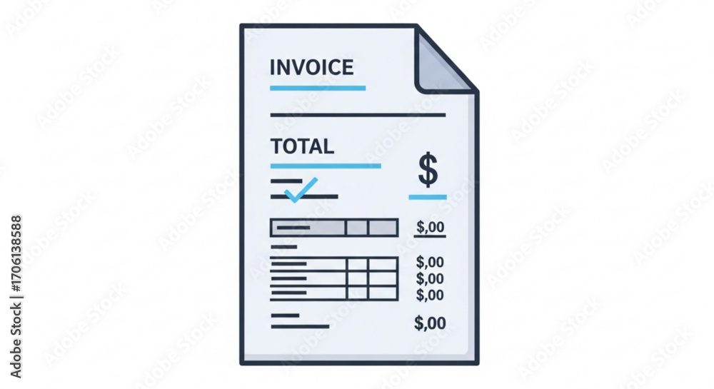 Invoice document financial bill with total amount due, payment request ...