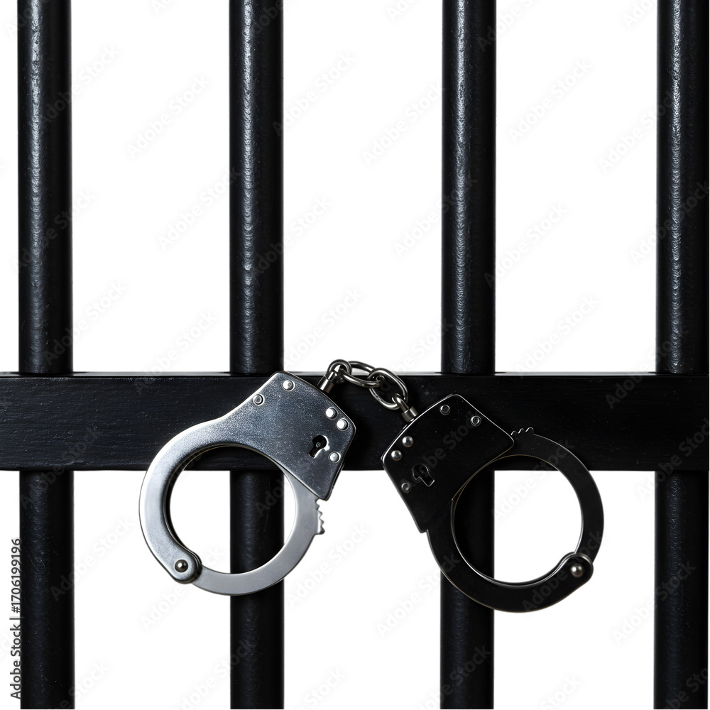 Justice System Handcuffs on Jail Bars A Symbol of Law Enforcement on ...