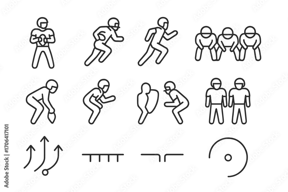 เวกเตอร์ Stock Football Role Icons. Line style icons of offense and ...