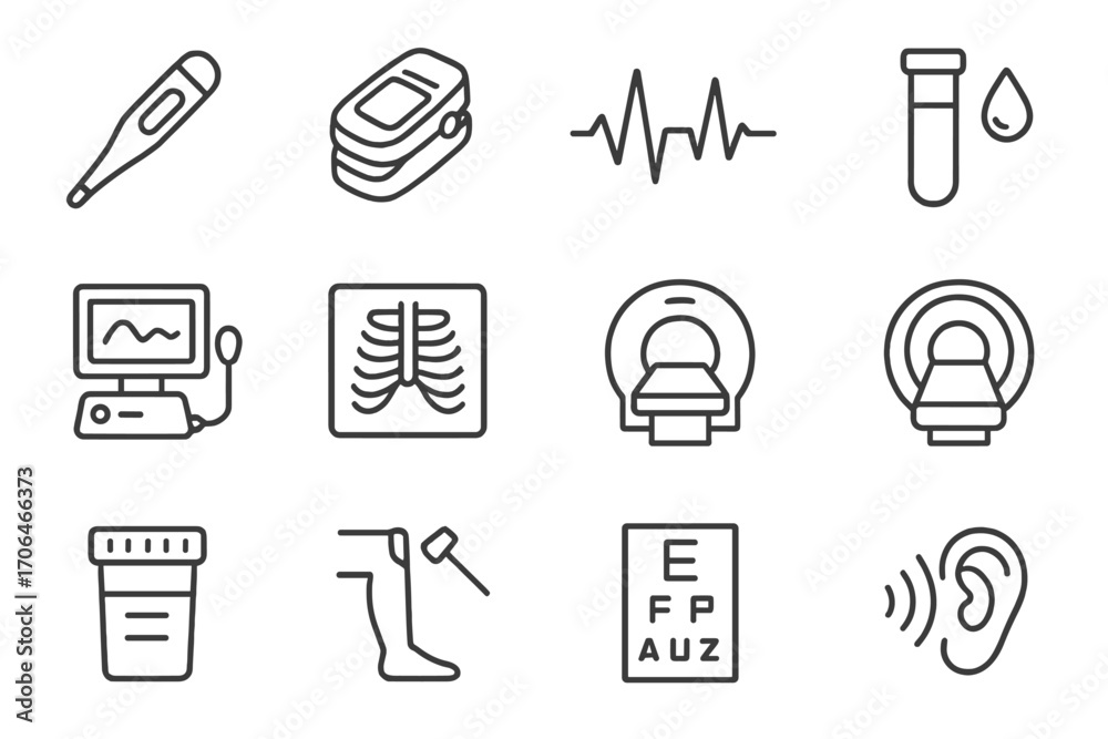Medical Diagnostics Icons. Line style icons of body diagnostics ...