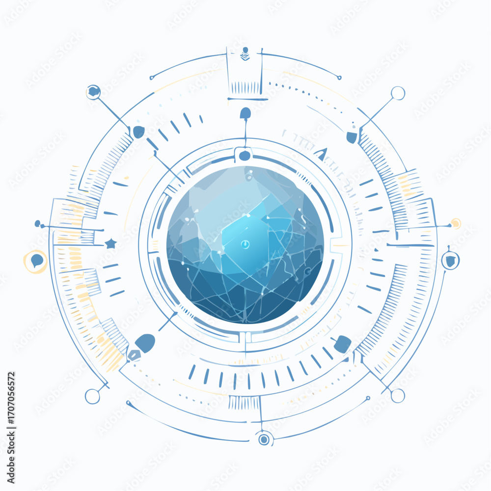 Science fiction inspired circular HUD with a plexus network globe for ...