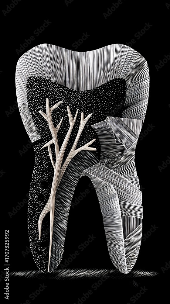 Cross-section of a tooth, showing roots and internal anatomy Stock ...