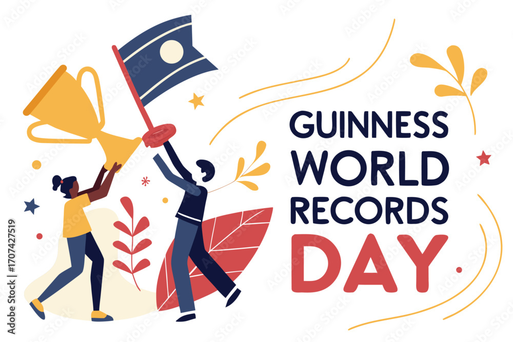Guinness World Records Day Vector Illustration with Trophies, Medals ...