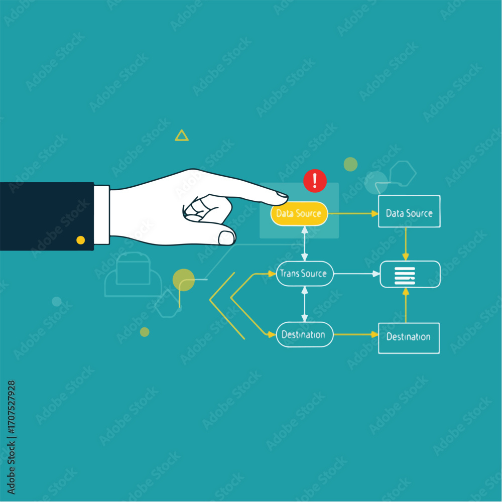 Compliance officer flagging data lineage mini flow source with red ...