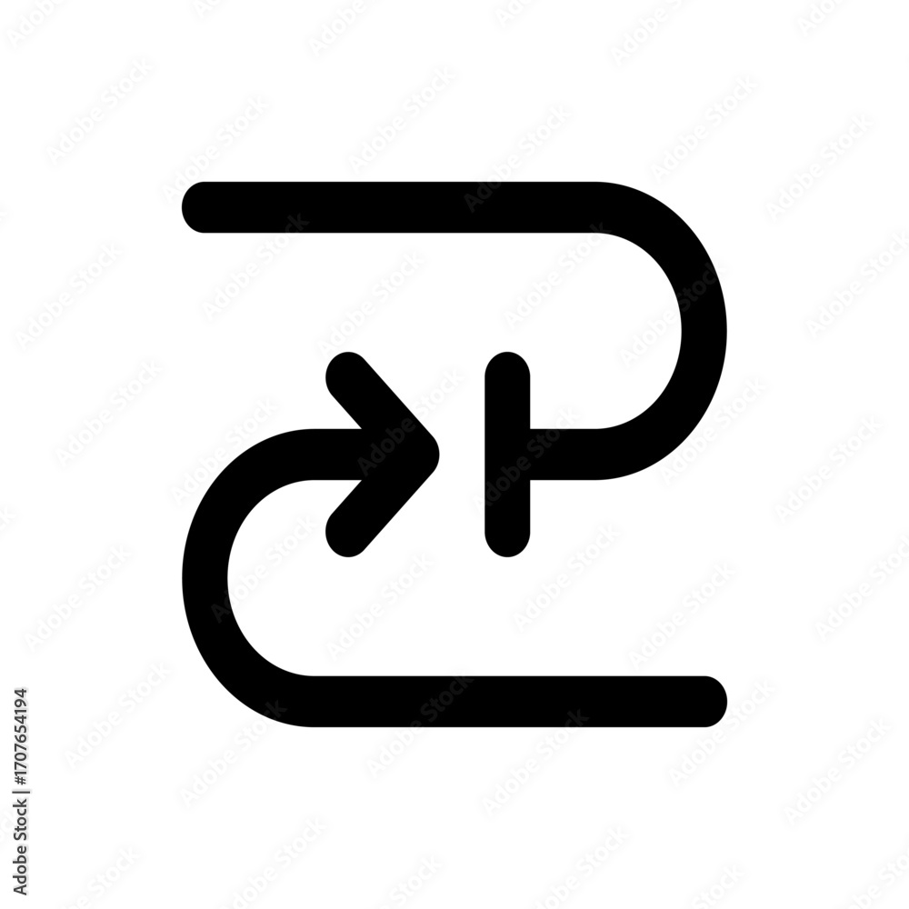 Black arrow looping back towards a vertical line forming a circular ...