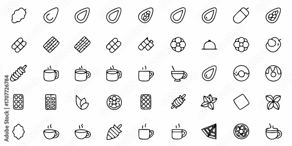 Delicious food and drink icons collection featuring avocados ...