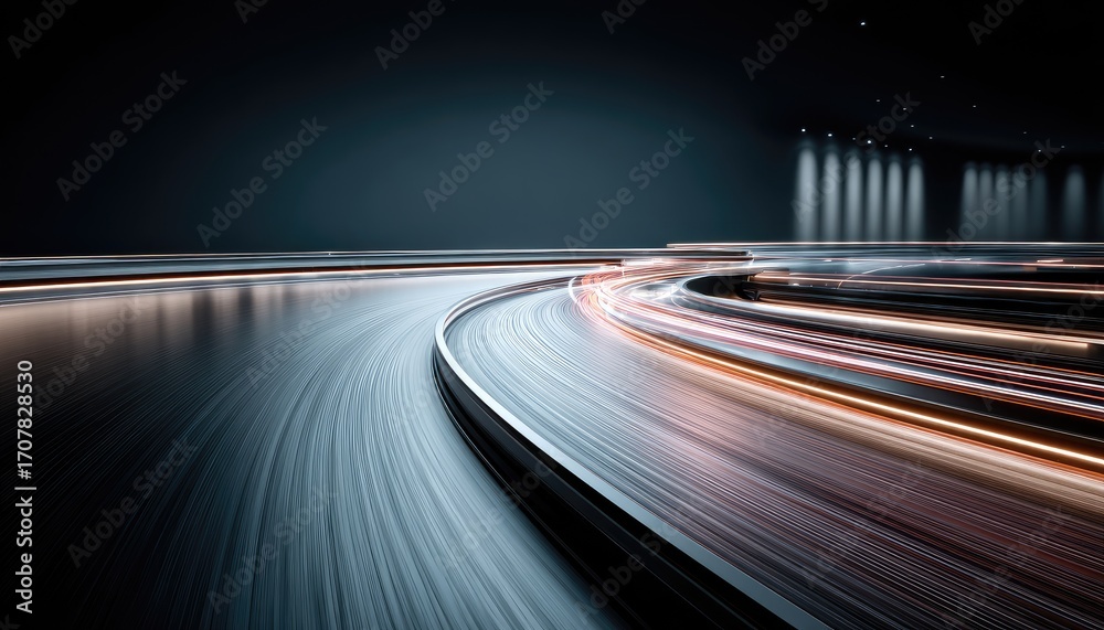 Abstract speedway. Night racing scene. Blurred motion. Circular track ...